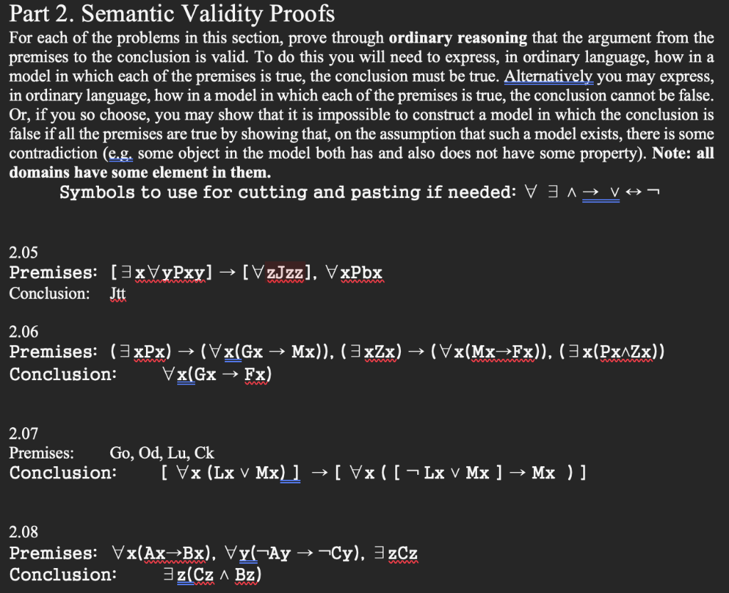 Solved Part 2. Semantic Validity Proofs For each of the | Chegg.com