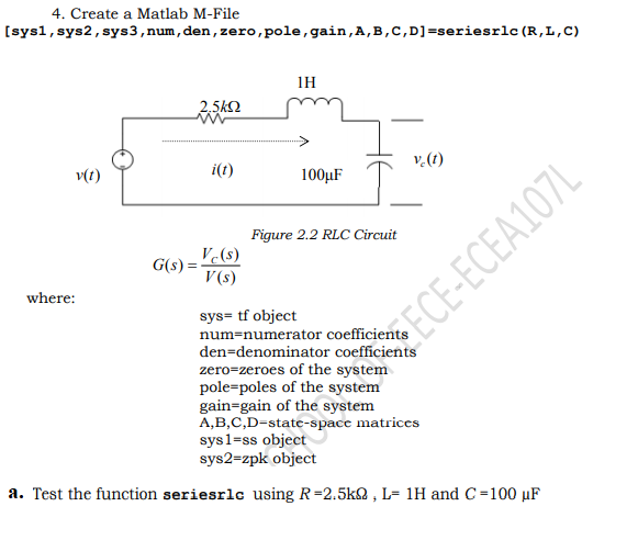 Solved 4. Create a Matlab M-File (sys1, sys2, sys3, num, | Chegg.com