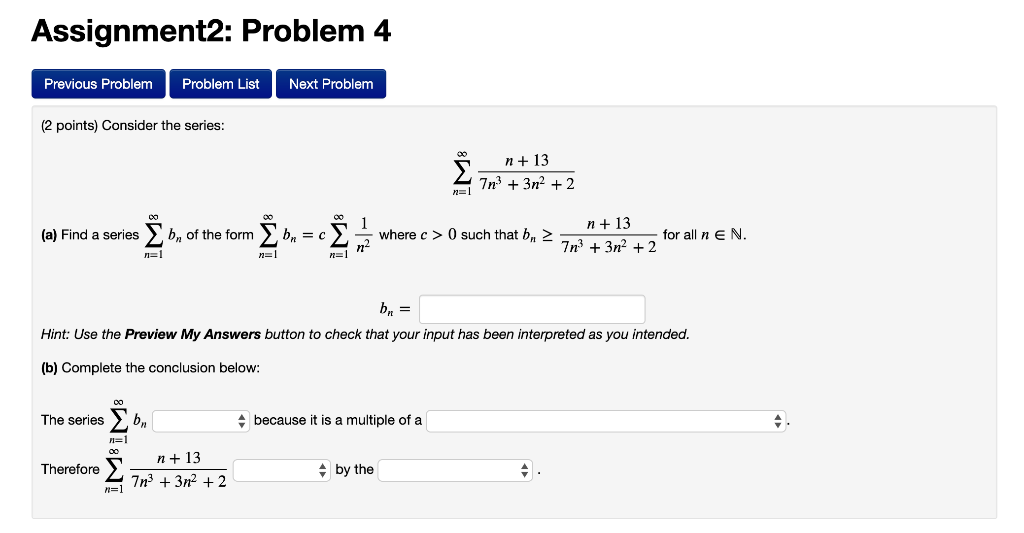 Solved options for blank 2: converges or diverges options | Chegg.com