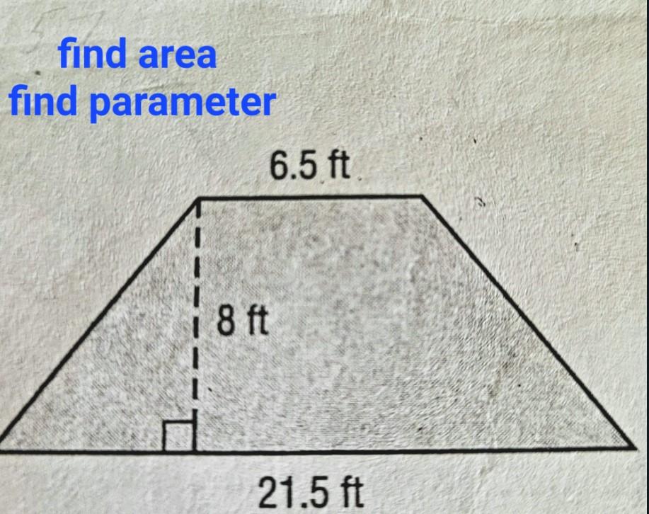 Solved find area find parameter 6.5 ft. 1 i 8 ft 21.5 ft | Chegg.com