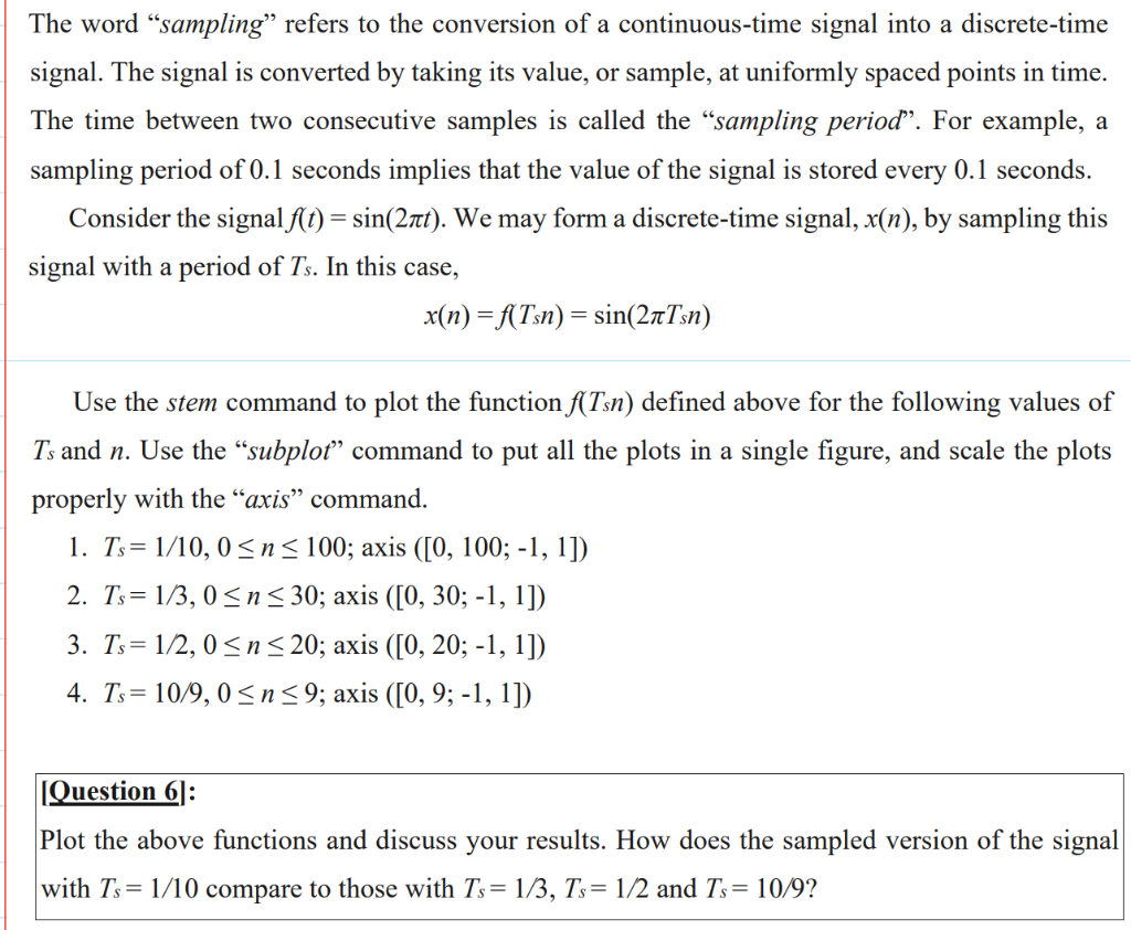 Solved The word “sampling” refers to the conversion of a | Chegg.com