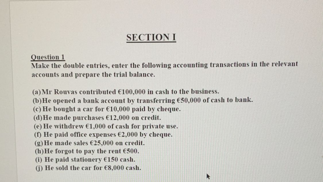 Solved Question 1Make the double entries, enter the | Chegg.com