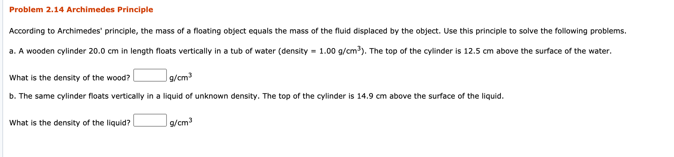 Solved Problem 2.14 Archimedes Principle According to | Chegg.com