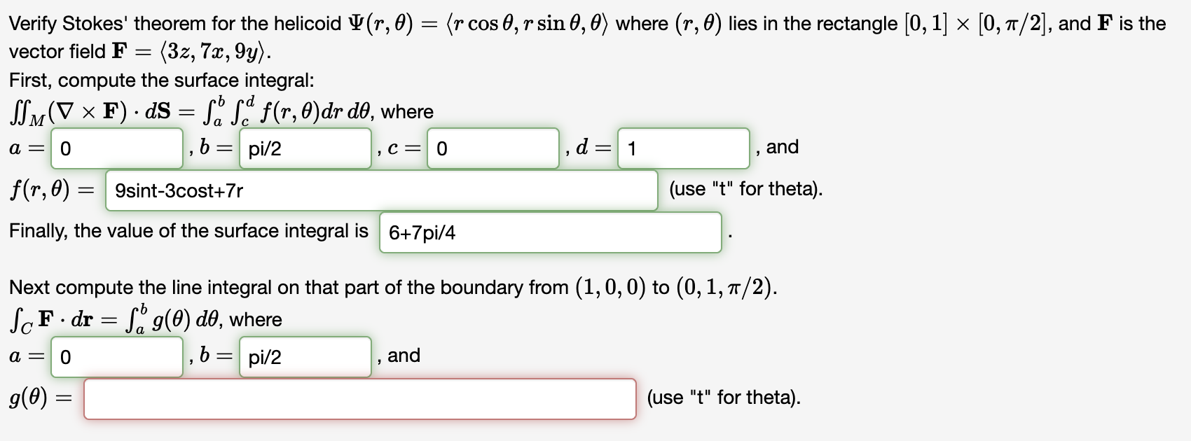 Solved Verify Stokes' theorem for the helicoid | Chegg.com