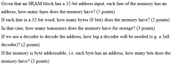Solved Given that an SRAM block has a 32-bit address input, | Chegg.com