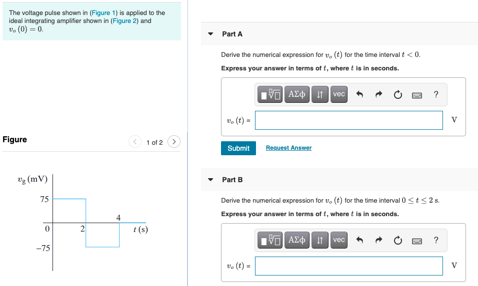 Solved The voltage pulse shown in (Figure 1) is applied to | Chegg.com