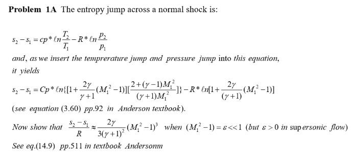 Problem 1A The entropy jump across a normal shock is: | Chegg.com