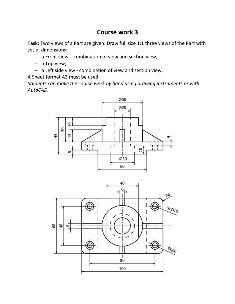 Solved Course work 3 Task: Two views of a Part are given. | Chegg.com