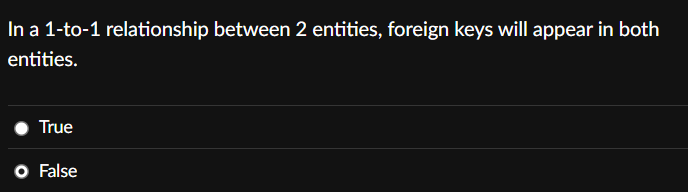 Solved In a 1-to-1 ﻿relationship between 2 ﻿entities, | Chegg.com