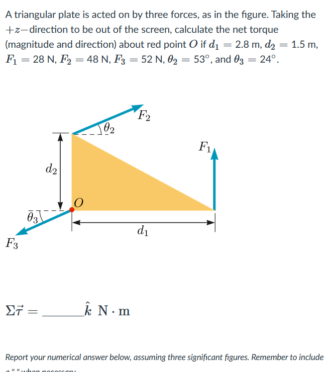 Solved A triangular plate is acted on by three forces, as in | Chegg.com