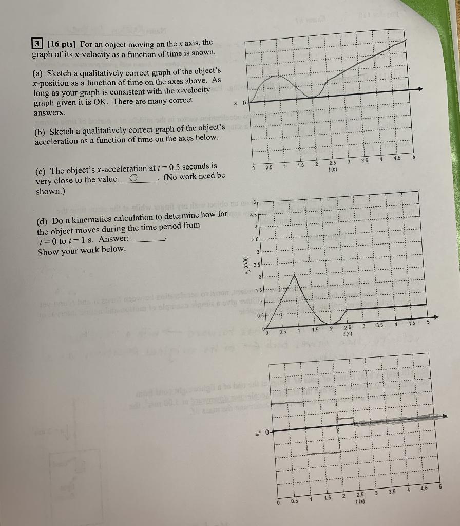 Solved 3 [16 pts] For an object moving on the x axis, the | Chegg.com