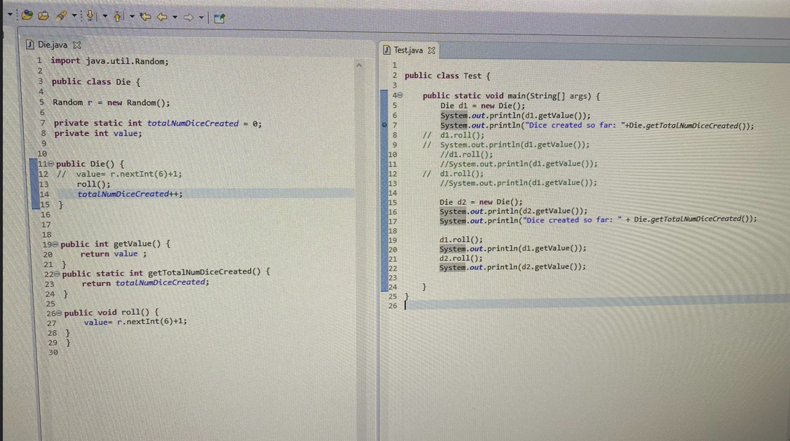 Solved Die.java X 1 import java.util.Random; 2 public class | Chegg.com