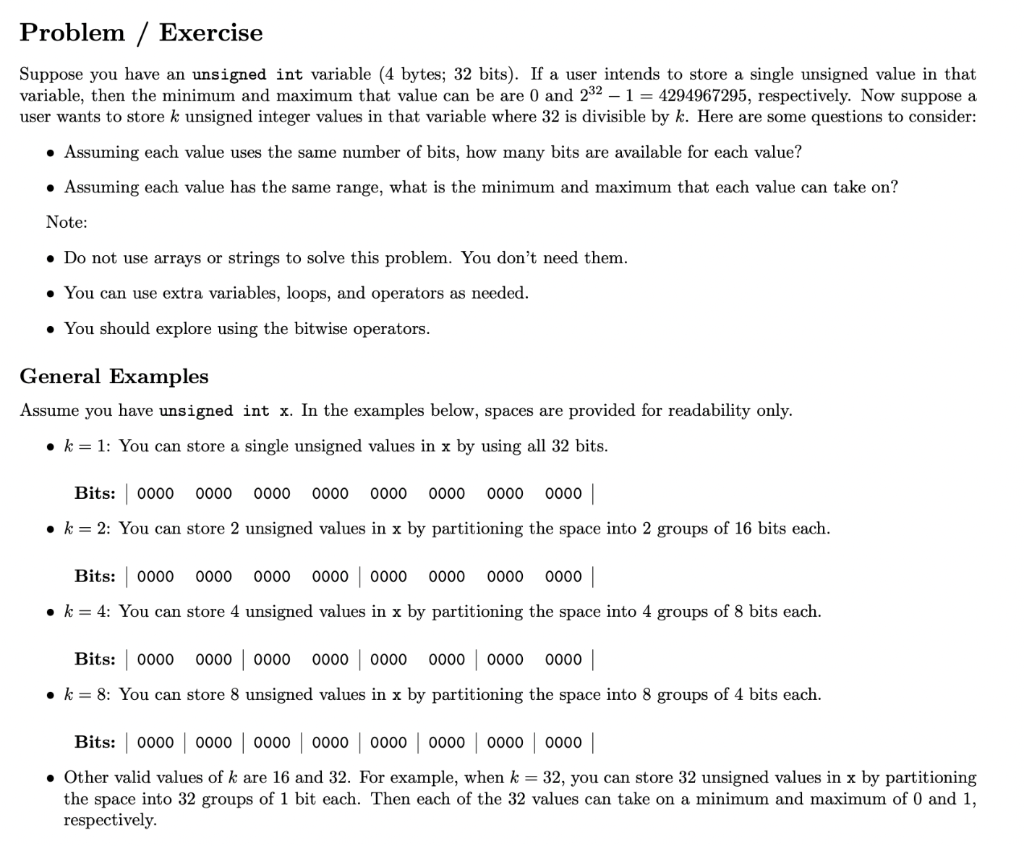 Solved Problem / Exercise Suppose you have an unsigned int | Chegg.com