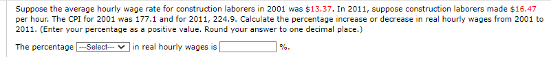 Solved Suppose the average hourly wage rate for construction | Chegg.com
