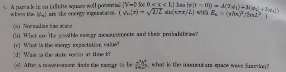 Solved 4 A Particle In An Infinite Square Well Potential