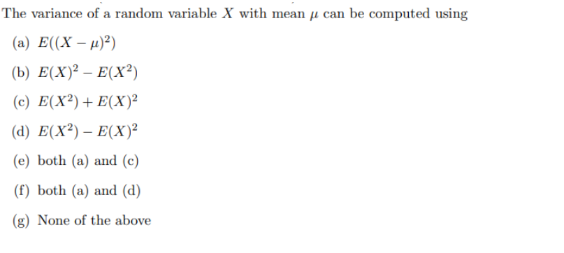 Solved The variance of a random variable X with mean μ can | Chegg.com
