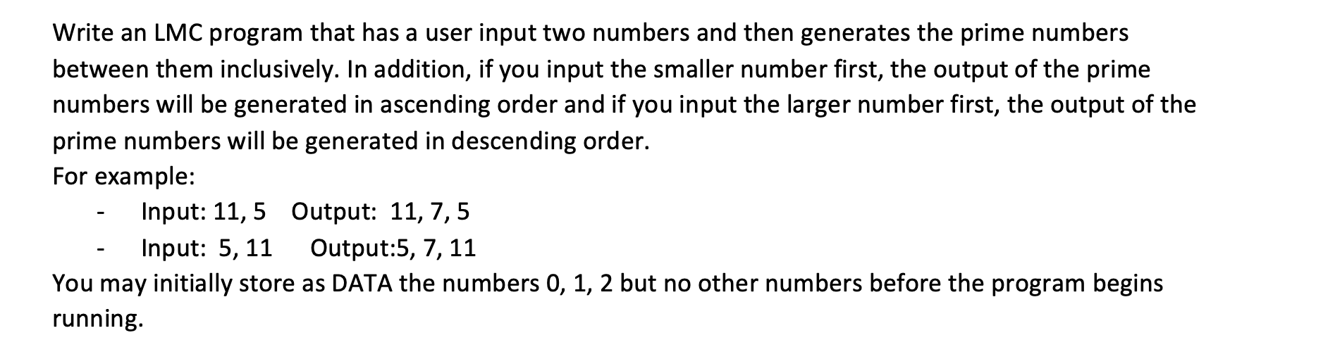 Solved need LMC code in LMC code format like INP | Chegg.com
