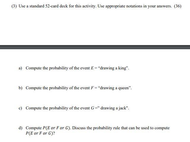 Solved (3) Use a standard 52-card deck for this activity. | Chegg.com
