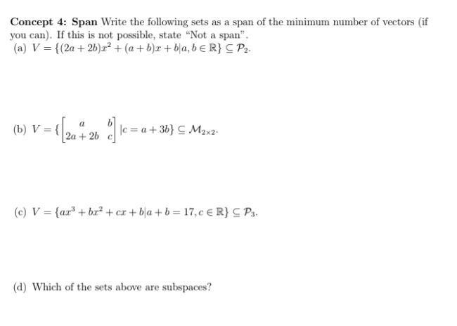 Solved Concept 4: Span Write the following sets as a span of | Chegg.com