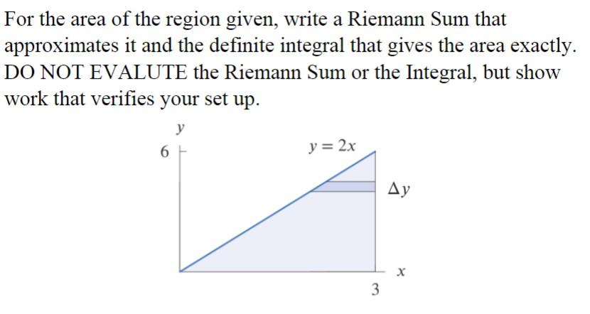 Solved For the area of the region given, write a Riemann Sum | Chegg.com