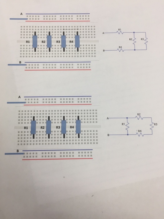 Solved On the breadboards shown, implement the circuit shown | Chegg.com