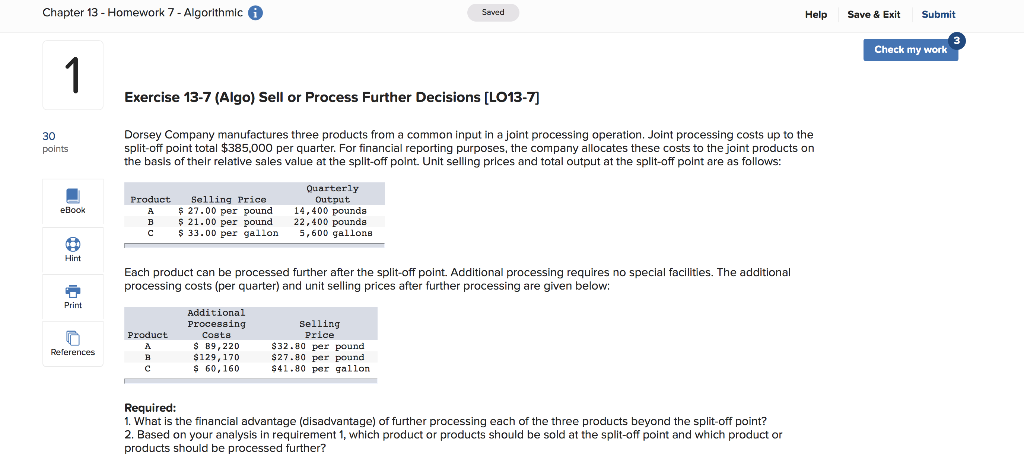 Solved Chapter 13 - Homework 7 - Algorithmic Seved Help Save | Chegg.com