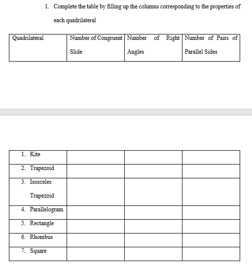 Solved 1. Complete the table by filling up the columns | Chegg.com