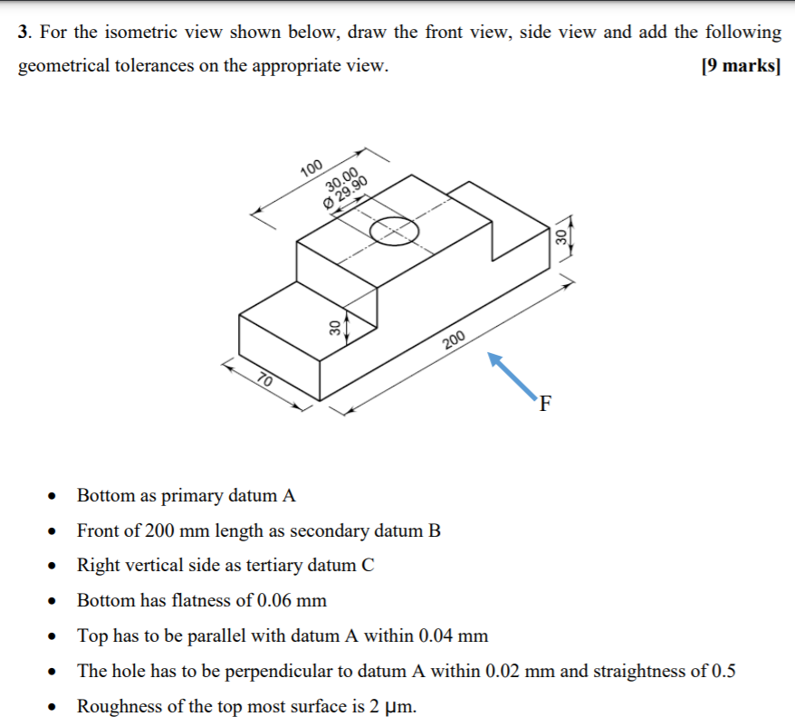 Solved 3. For the isometric view shown below, draw the front | Chegg.com