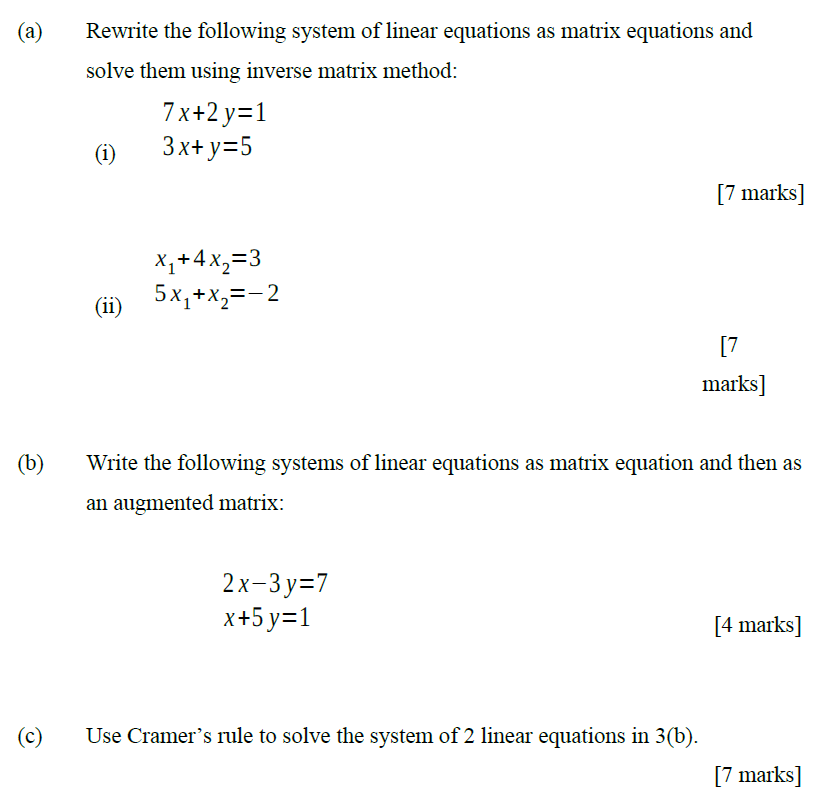 Solved a) Rewrite the following system of linear equations | Chegg.com