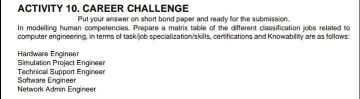 Solved ACTIVITY 10. CAREER CHALLENGE Put your answer on | Chegg.com
