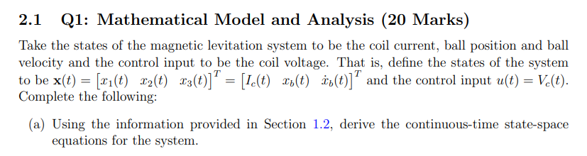 2.1 Q1: Mathematical Model and Analysis (20 Marks) | Chegg.com
