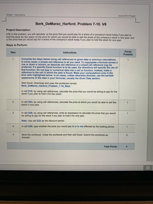 Solved Grader Instructions Excel 2013 Project Berk DeMarzo | Chegg.com
