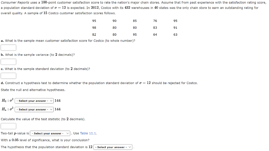 Solved Consumer Reports uses a 100 -point customer | Chegg.com