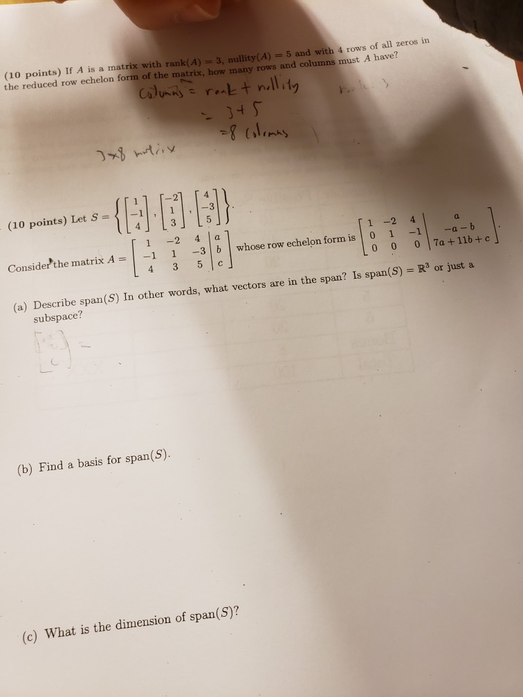 Solved (10 points) If A is a matrix with rank (A) = 3, | Chegg.com