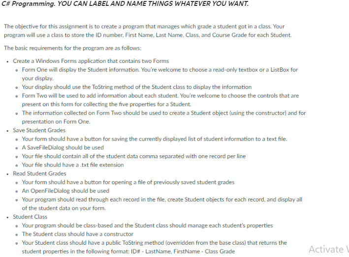Solved C# Programming. YOU CAN LABEL AND NAME THINGS | Chegg.com