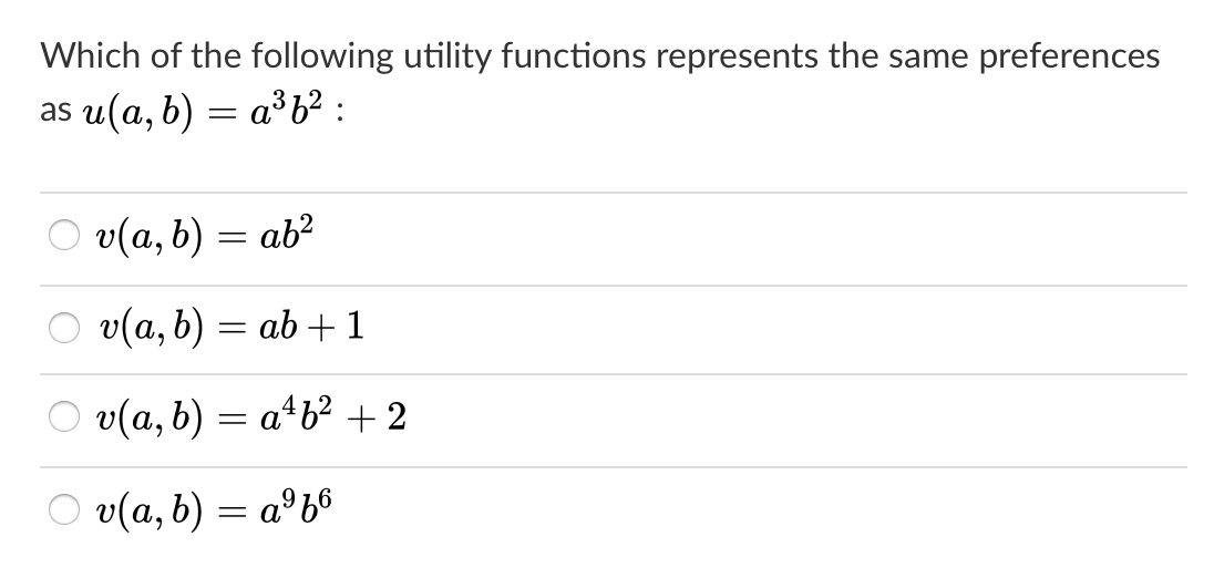 Solved Which of the following utility functions represents | Chegg.com