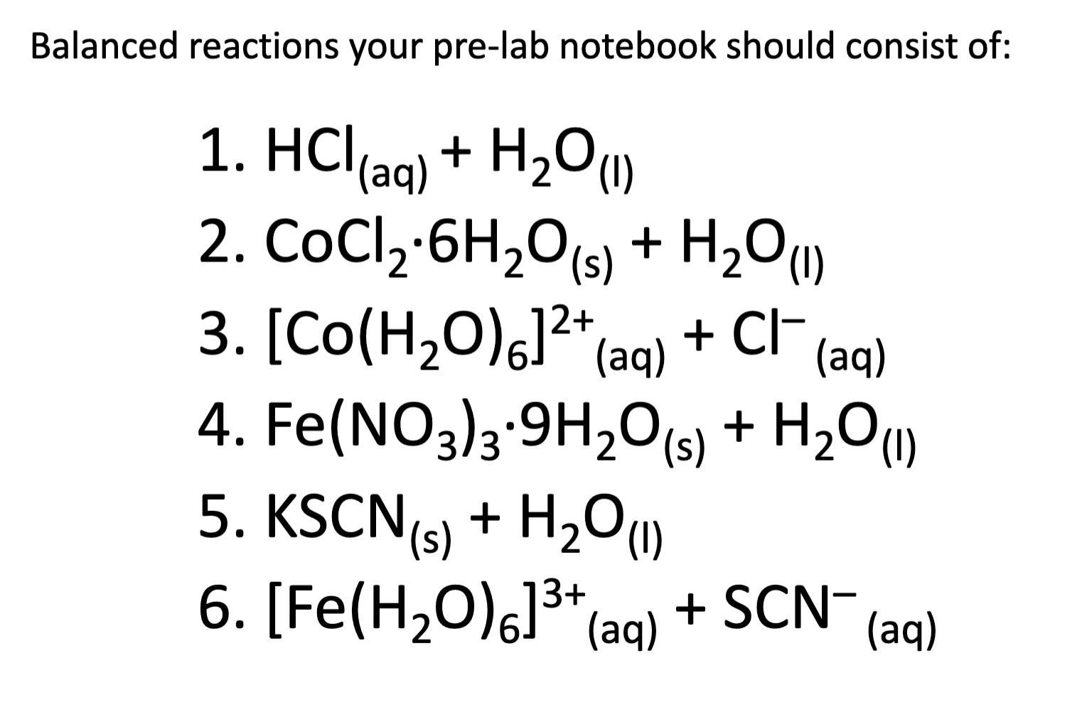 Solved Balanced reactions your pre-lab notebook should | Chegg.com