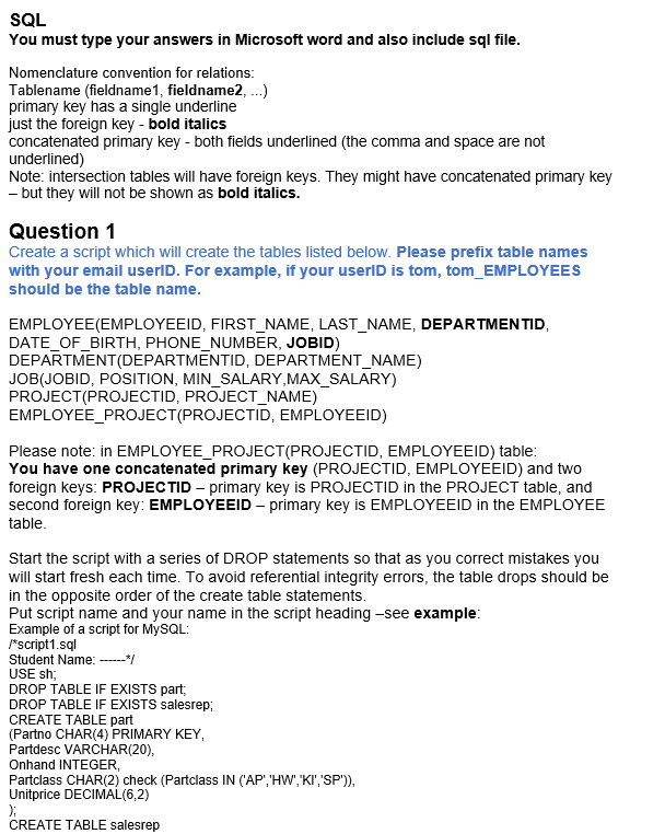 Solved SQL You must type your answers in Microsoft word and | Chegg.com