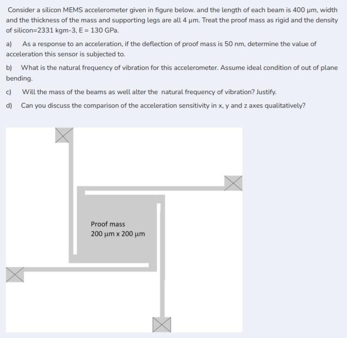 Consider a silicon MEMS accelerometer given in figure | Chegg.com