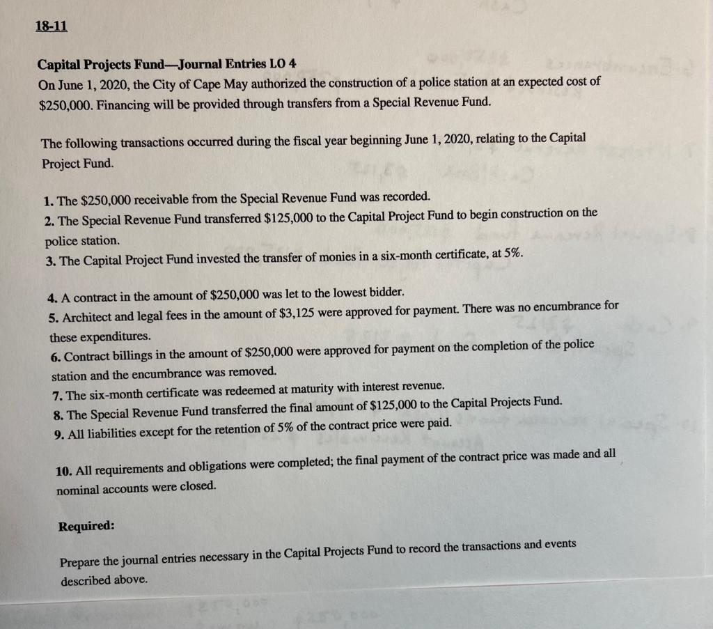 Solved Capital Projects Fund-Journal Entries LO 4 On June 1, | Chegg.com