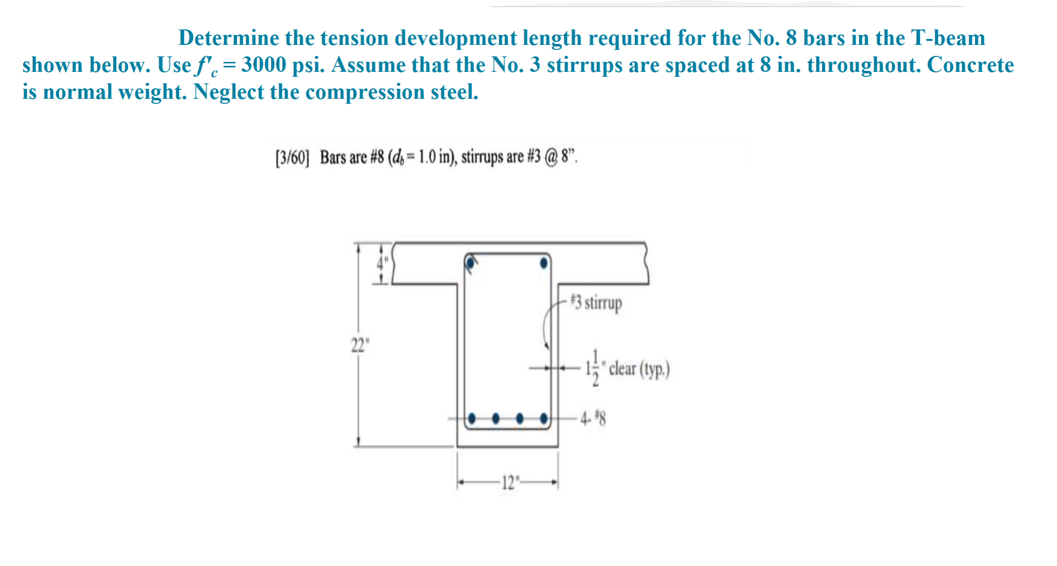 Solved Determine the tension development length required for | Chegg.com