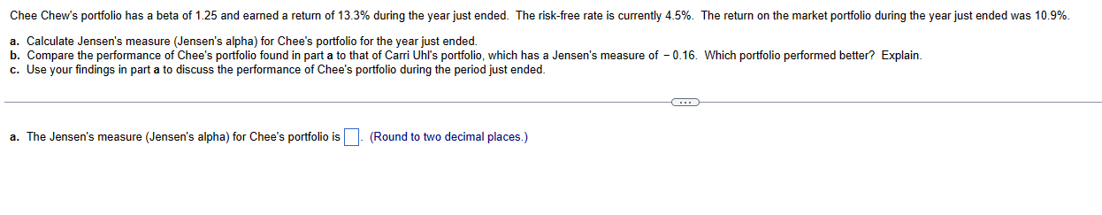 Solved a. ﻿Calculate Jensen's measure (Jensen's alpha) ﻿for | Chegg.com