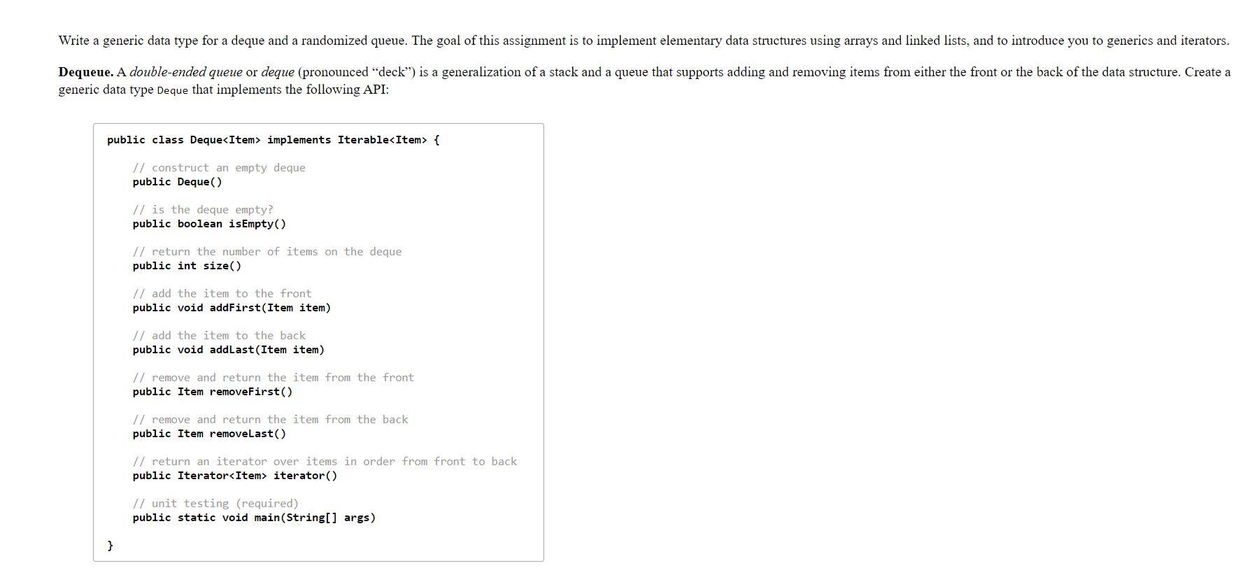 Solved Write a generic data type for a deque and a | Chegg.com