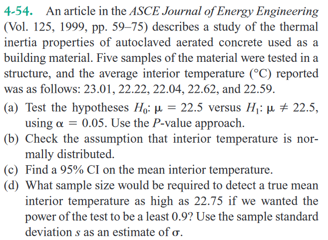 Solved 4-54. An article in the ASCE Journal of Energy | Chegg.com