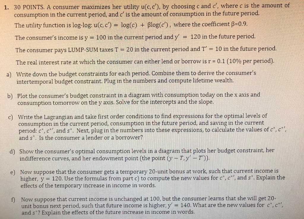 1. 30 POINTS. A consumer maximizes her utility | Chegg.com