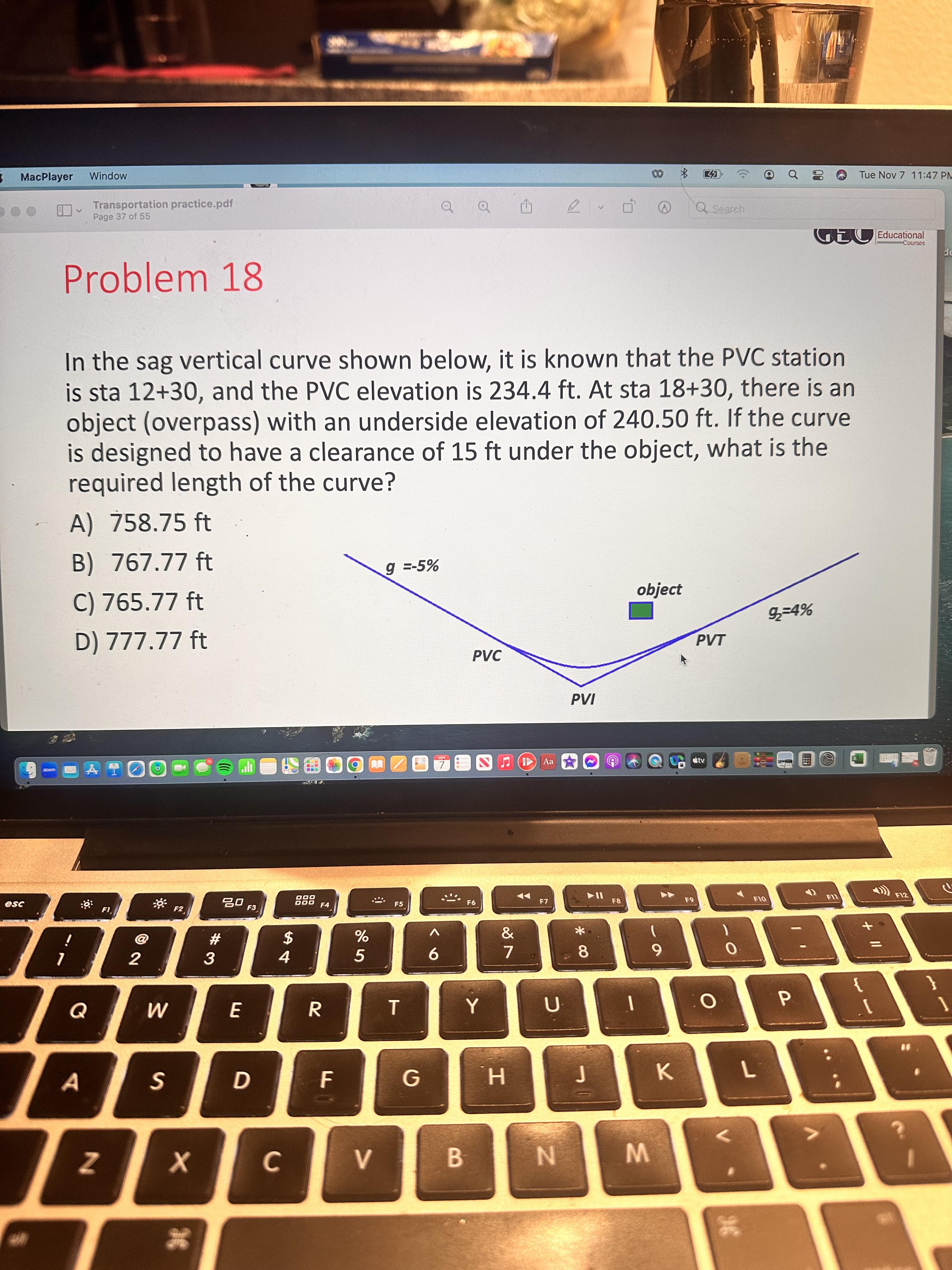 Solved Problem 18In the sag vertical curve shown below, it | Chegg.com