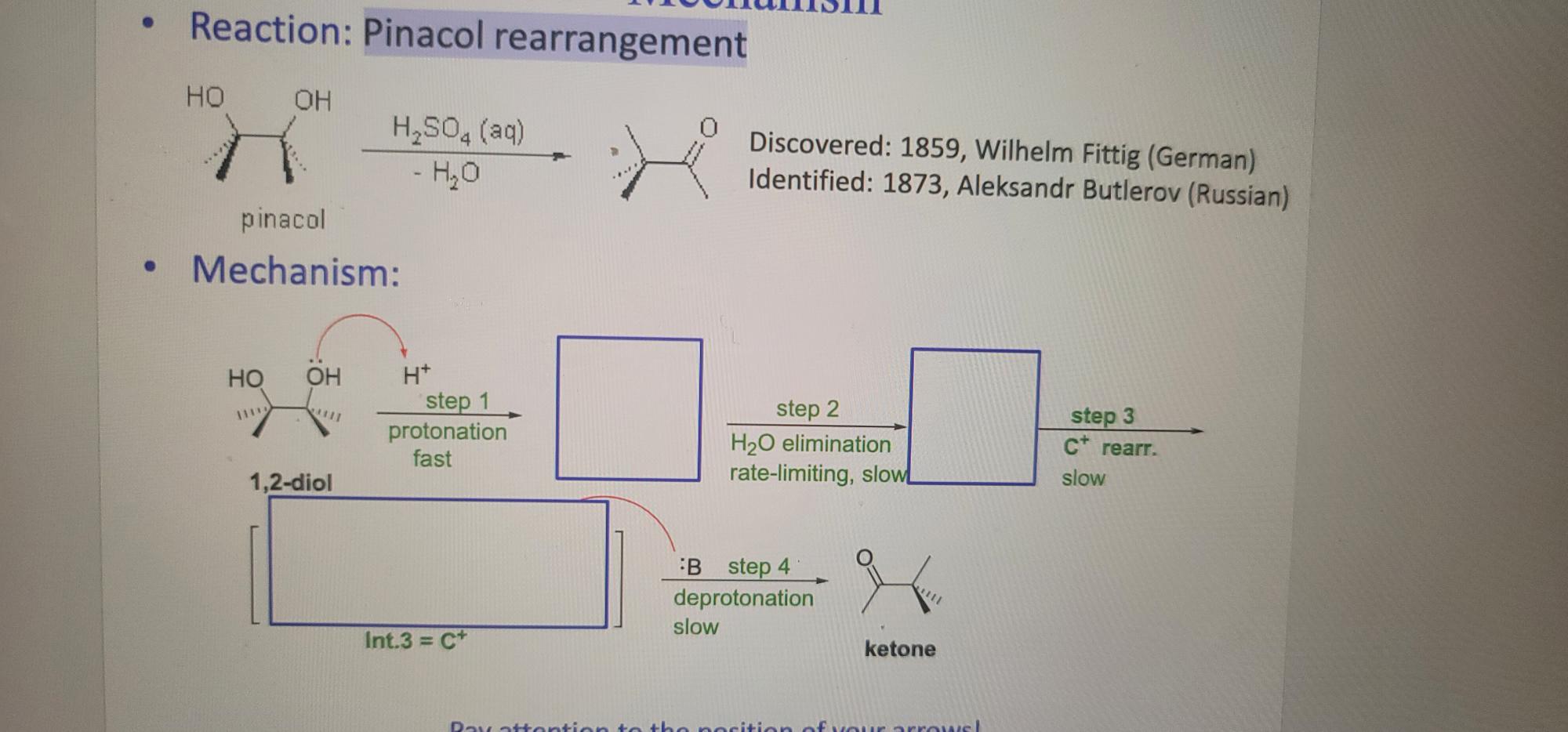 Solved Reaction: Pinacol rearrangement Discovered: 1859, | Chegg.com