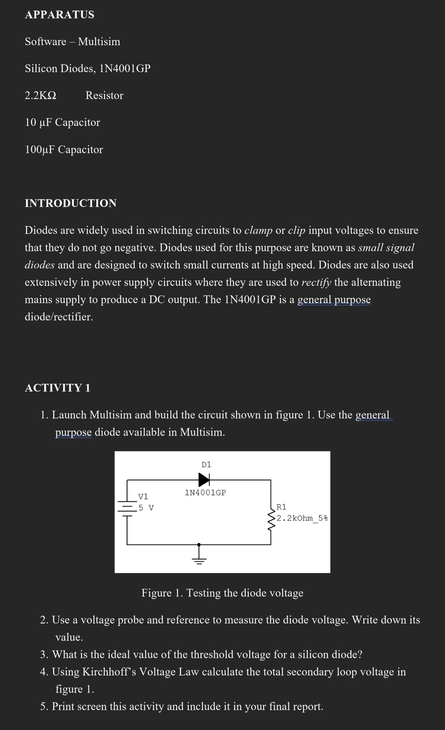 Solved INTRODUCTION Diodes are widely used in switching | Chegg.com