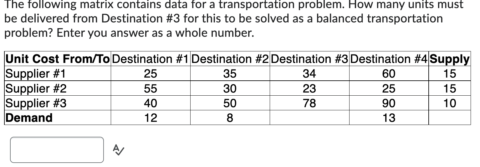 Solved The following matrix contains data for a | Chegg.com