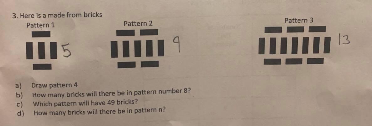 Solved 3. Here is a made from bricks Pattern 1 Pattern 3 | Chegg.com
